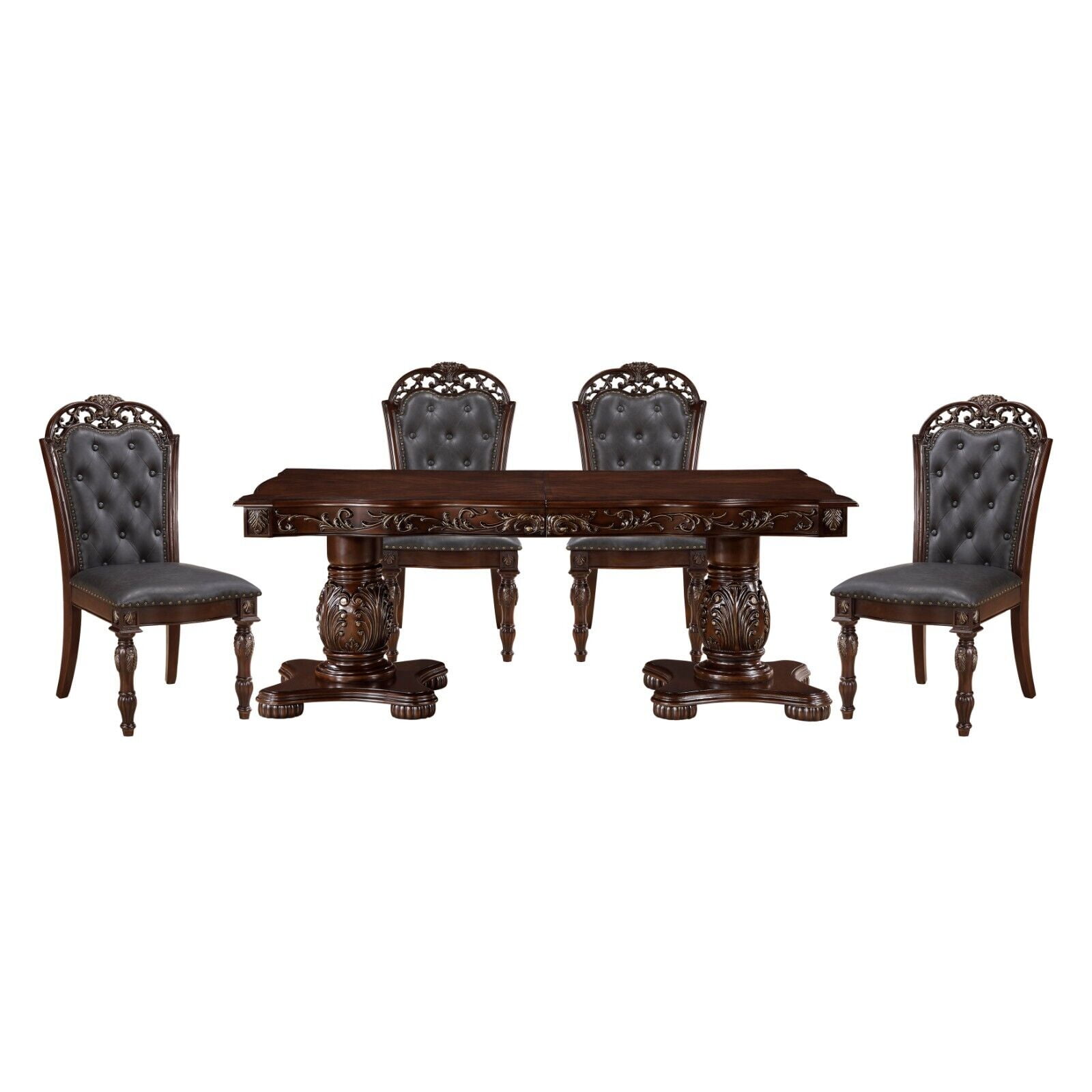 5pc Formal Dining Set Elegant Dining Table and 4 Side Chairs Extendable ...