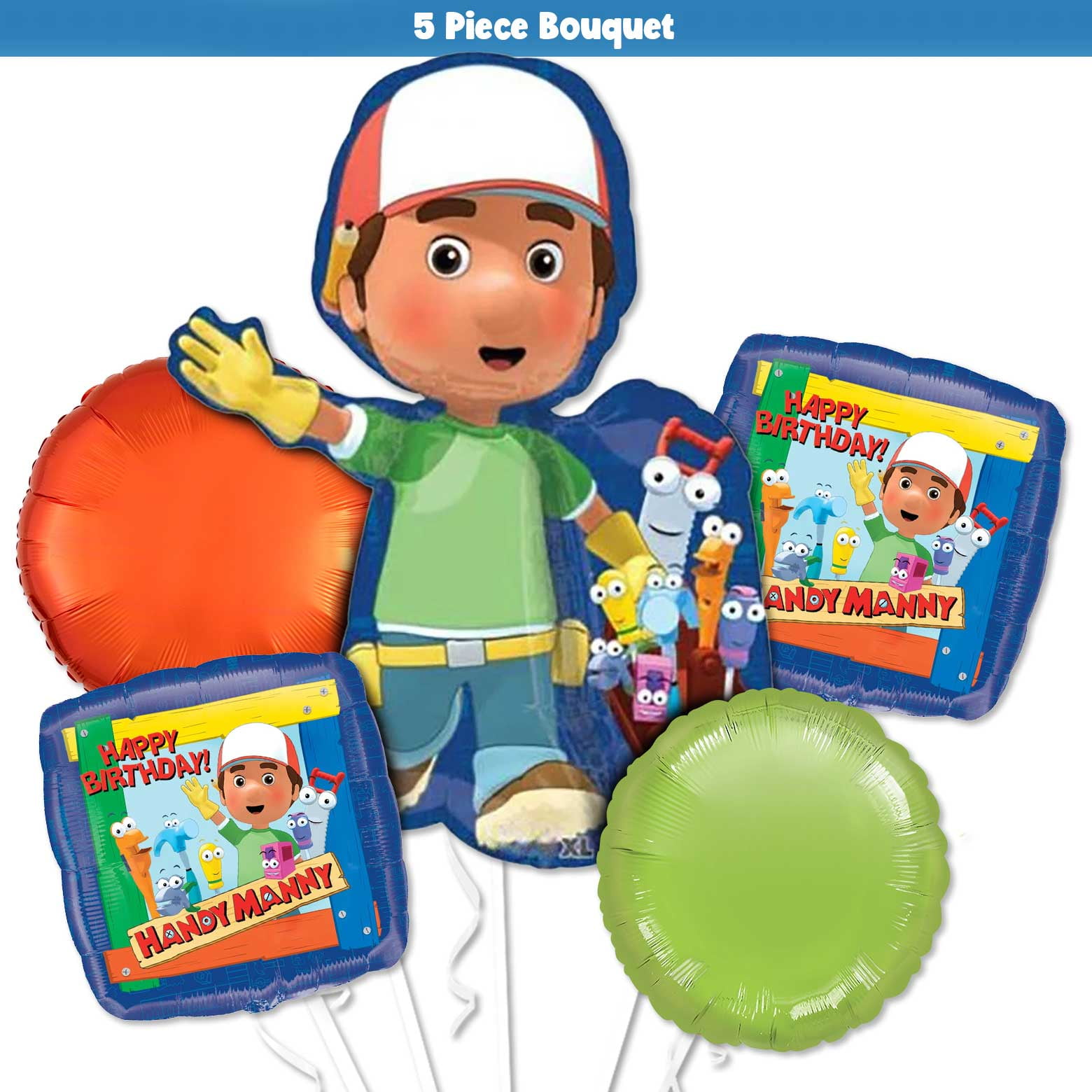 5pc Handy Manny Happy Birthday Deluxe Balloon Bouquet - Quality Party ...
