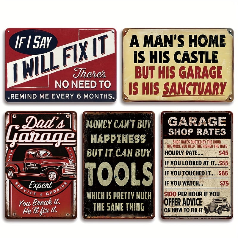 5pc Humorous Metal Signs for a Vintage Man Cave, Measuring 12X8 Inches ...