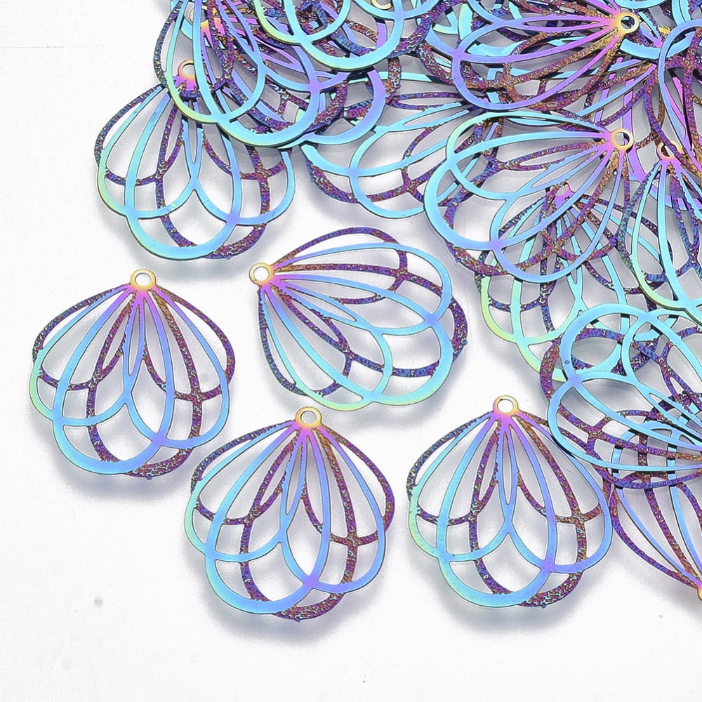 5pc Ion Plating(IP) 304 Stainless Steel Filigree Pendants Etched Metal ...
