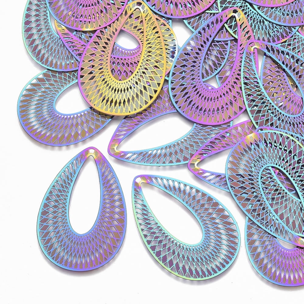 5pc Ion Plating(IP) 304 Stainless Steel Filigree Pendants Etched Metal ...