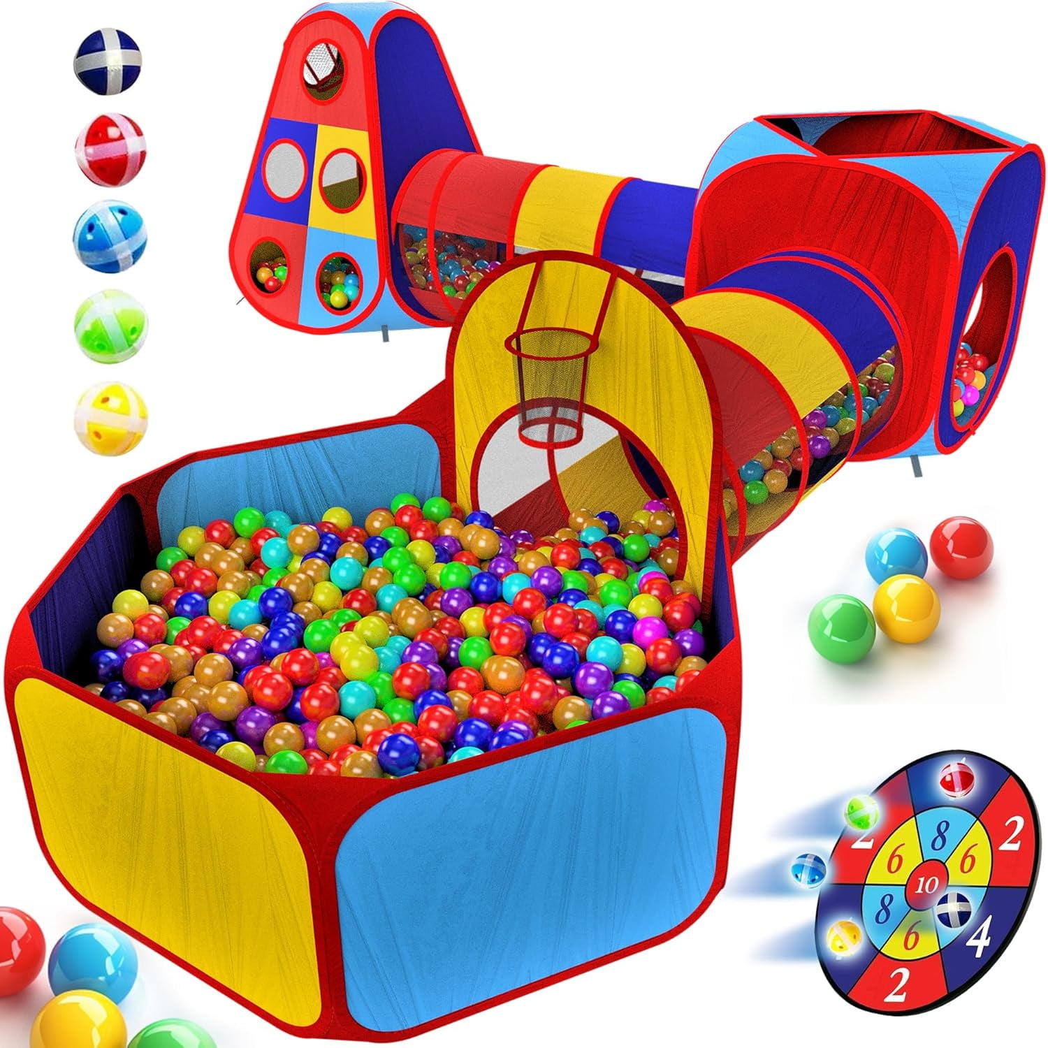 5pc Kids' Play Tents & Tunnels - Ball Pit for Toddlers, Basketball Hoop ...