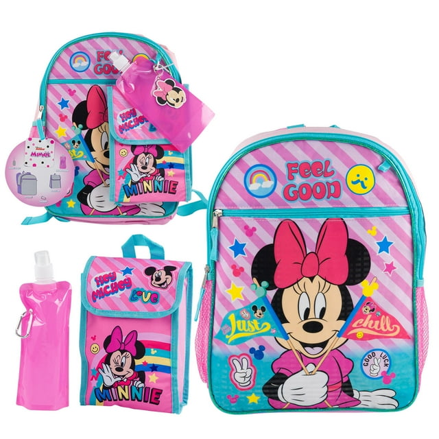 Minnie Mouse 5pc Kids School Backpack Bookbag Set with Water Bottle ...