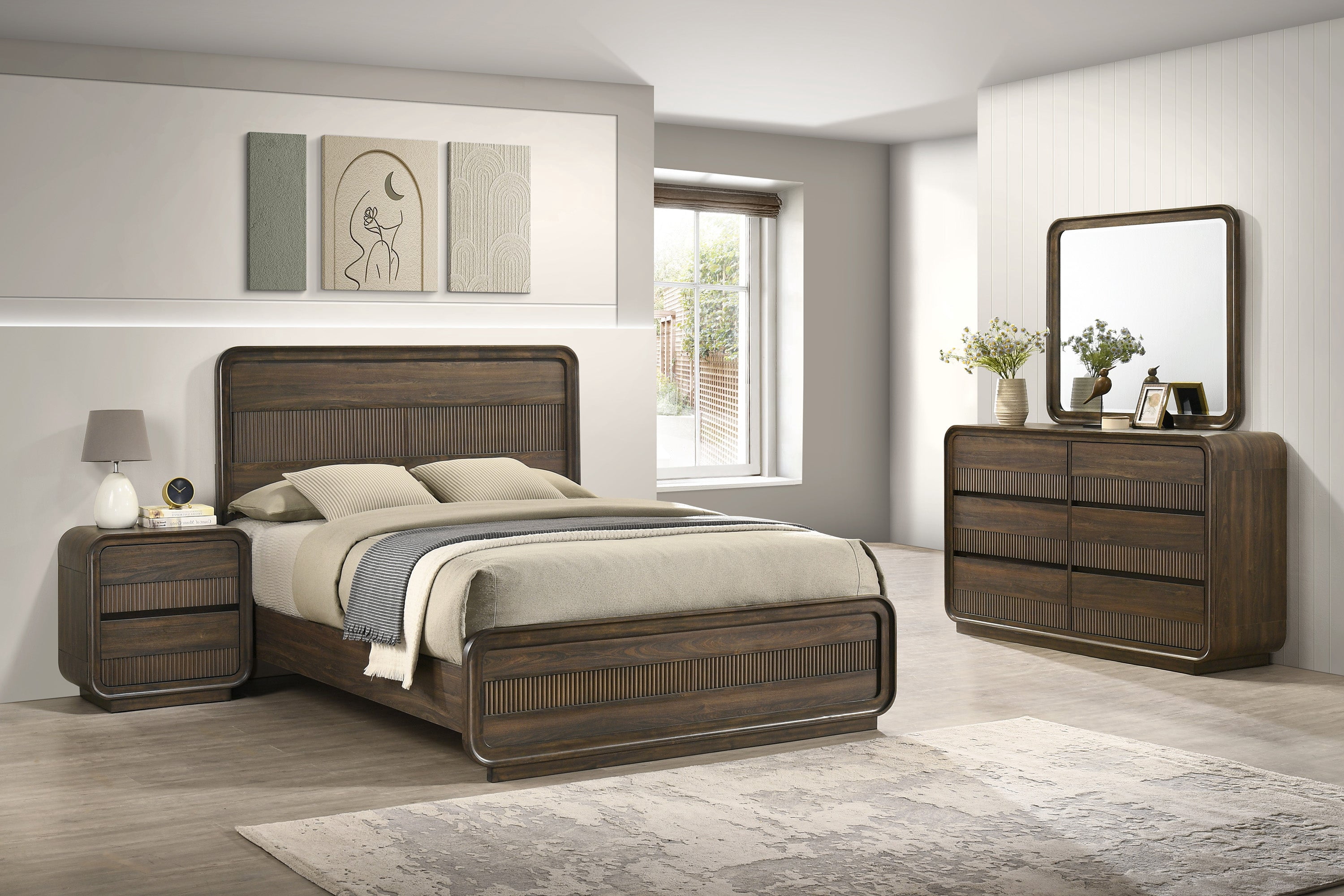 5pc Modern Design Rounded Edges Stylish Paneling Queen Size Bed Set ...