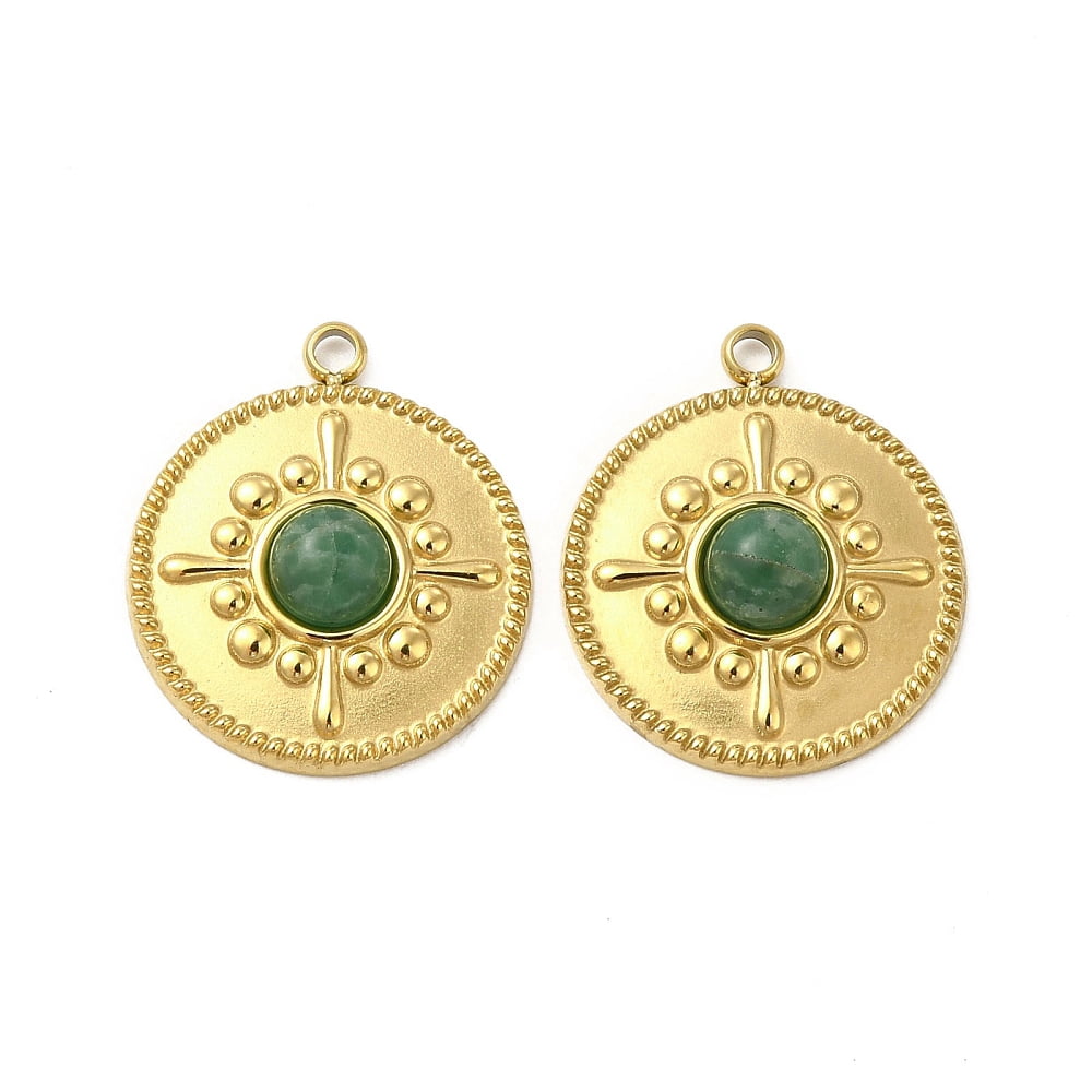 5pc Natural African Jade Pendants Flat Round Charms with PVD Vacuum ...