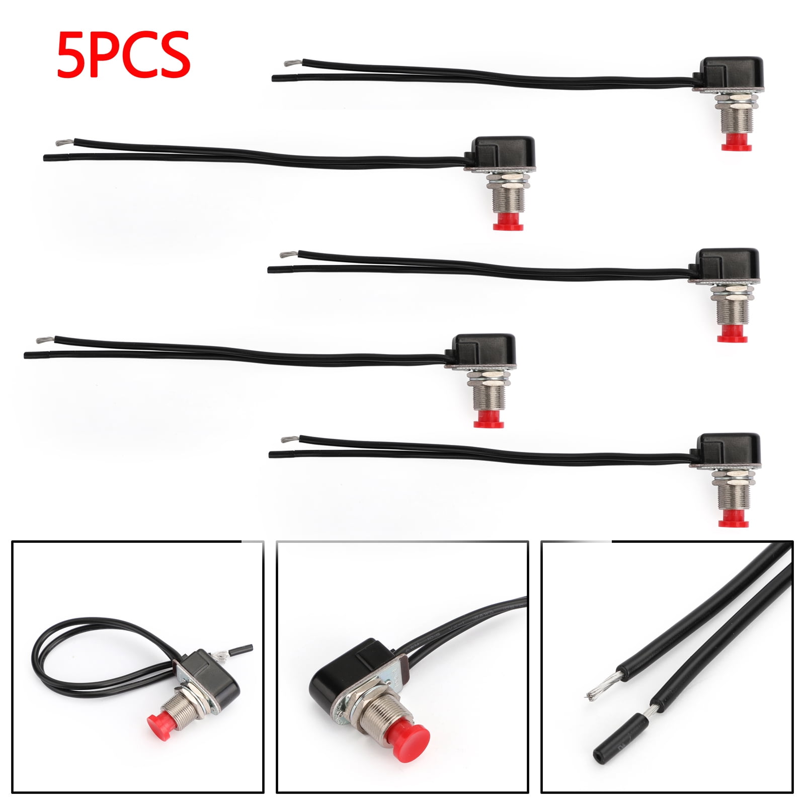 5pc Normally Closed Momentary Self-resetting Push Button Reset Switch w ...