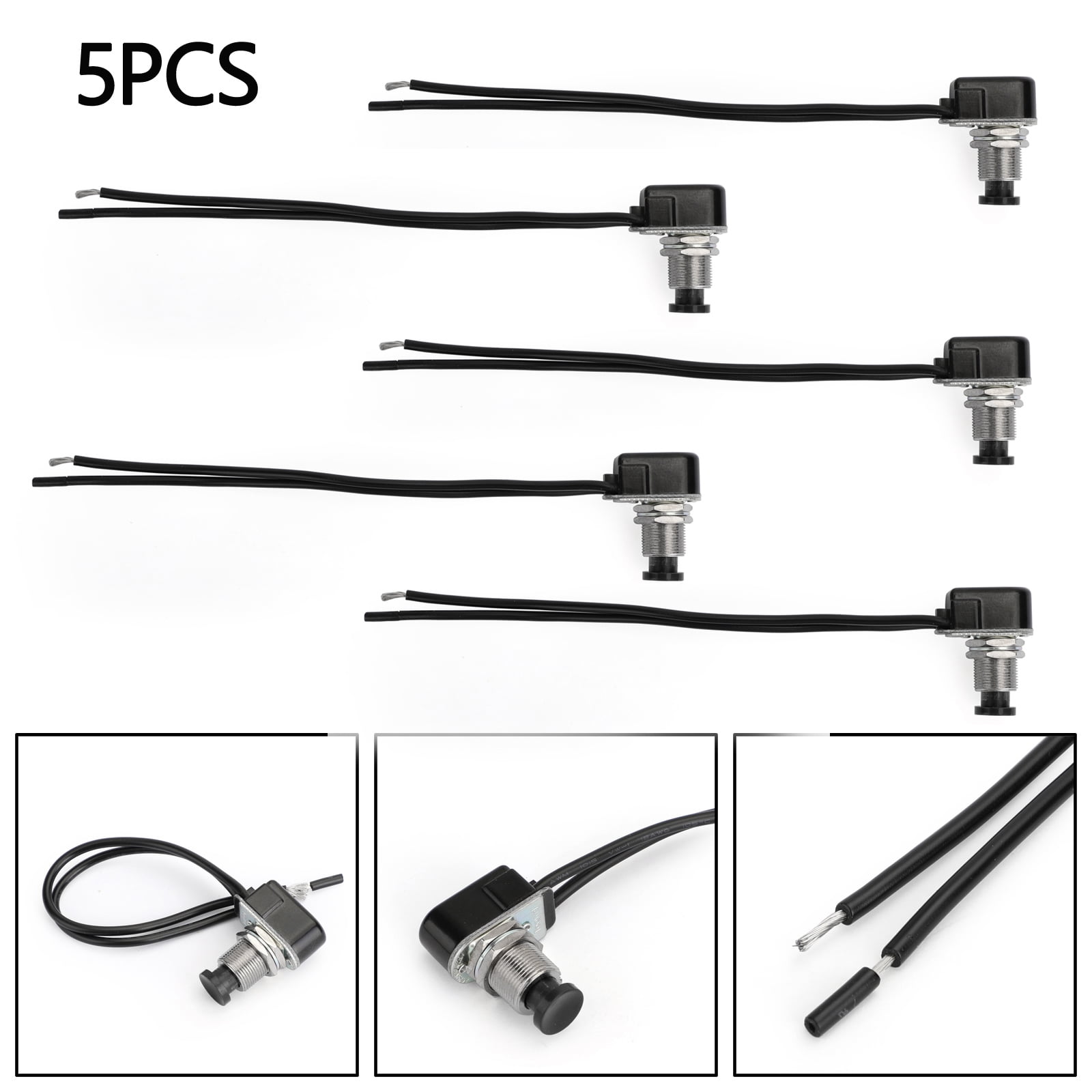 5pc Normally Open Momentary Self-resetting Push Button Reset Switch w ...