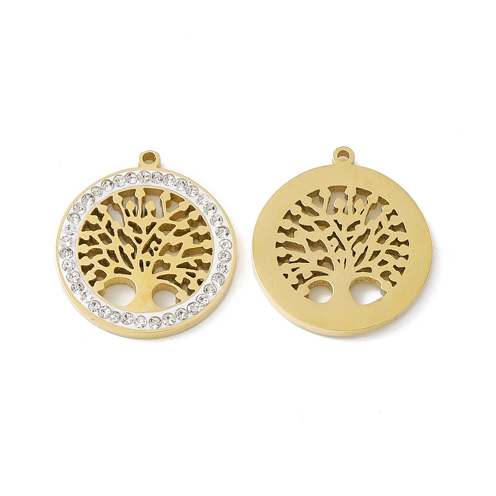 5pc PVD Vacuum Plating 201 Stainless Steel Rhinestone Pendants Flat ...