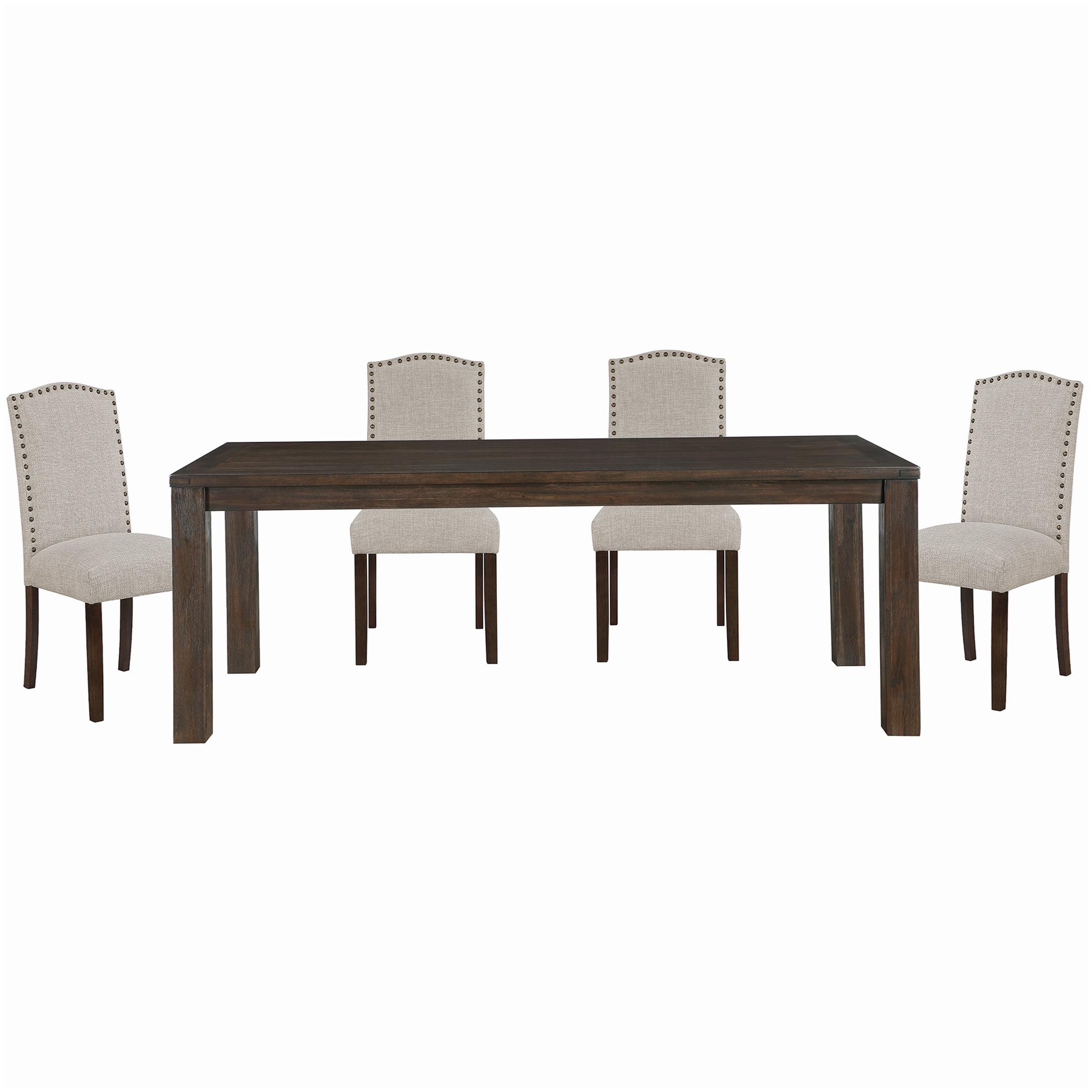 5pc Rectangular Dining Set with Upholstered Chairs, Dark Brown Finish ...