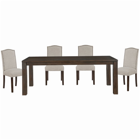 5pc Rectangular Dining Set with Upholstered Chairs, Dark Brown Finish ...