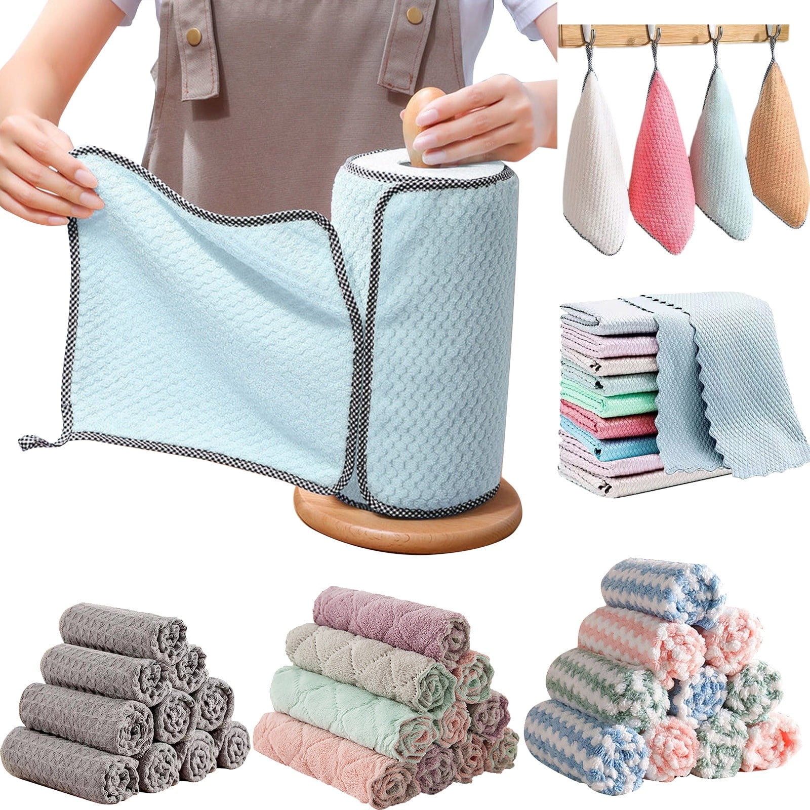 5pc Reusable Daily Rag Towel Dish Kitchen Cloth Dish Oil Cleaning Non ...