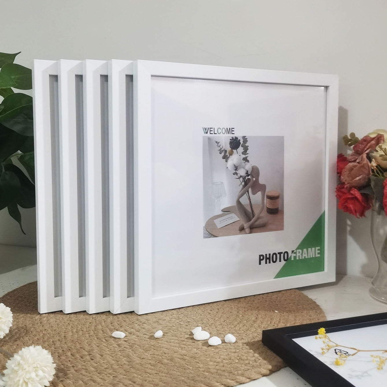 5pc Square Photo Frames Set - 15/20/25/30cm Wooden Wall & Tabletop Home ...