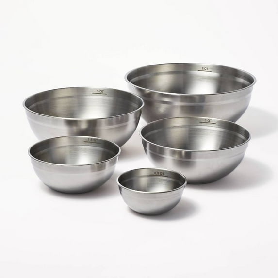 5pc Stainless Steel Non-Slip Mixing Bowls (no lids) Nesting Kitchen Set ...