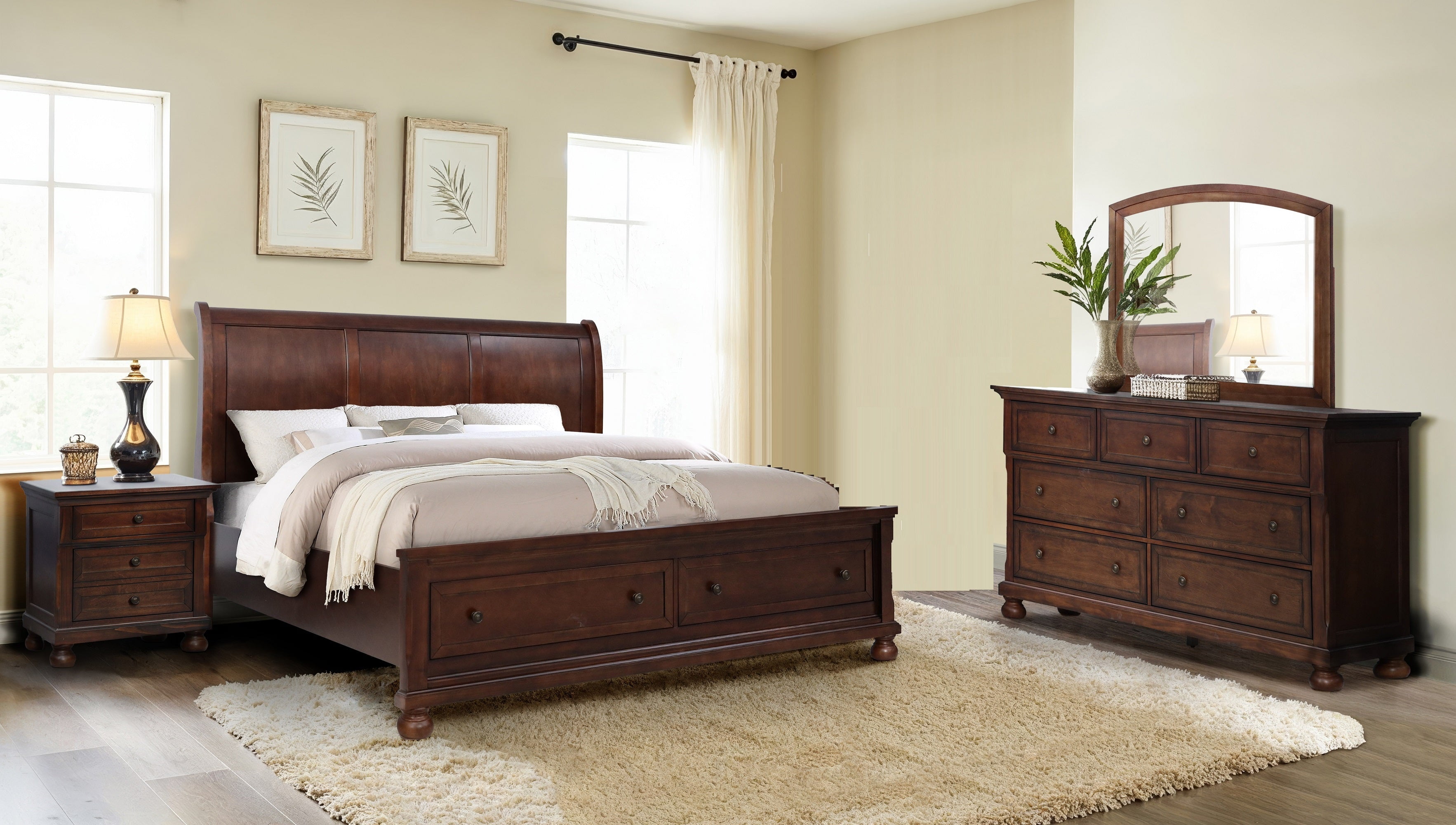 5pc Traditional King Size Platform Storage Bed Set Solid Wood Bedroom ...