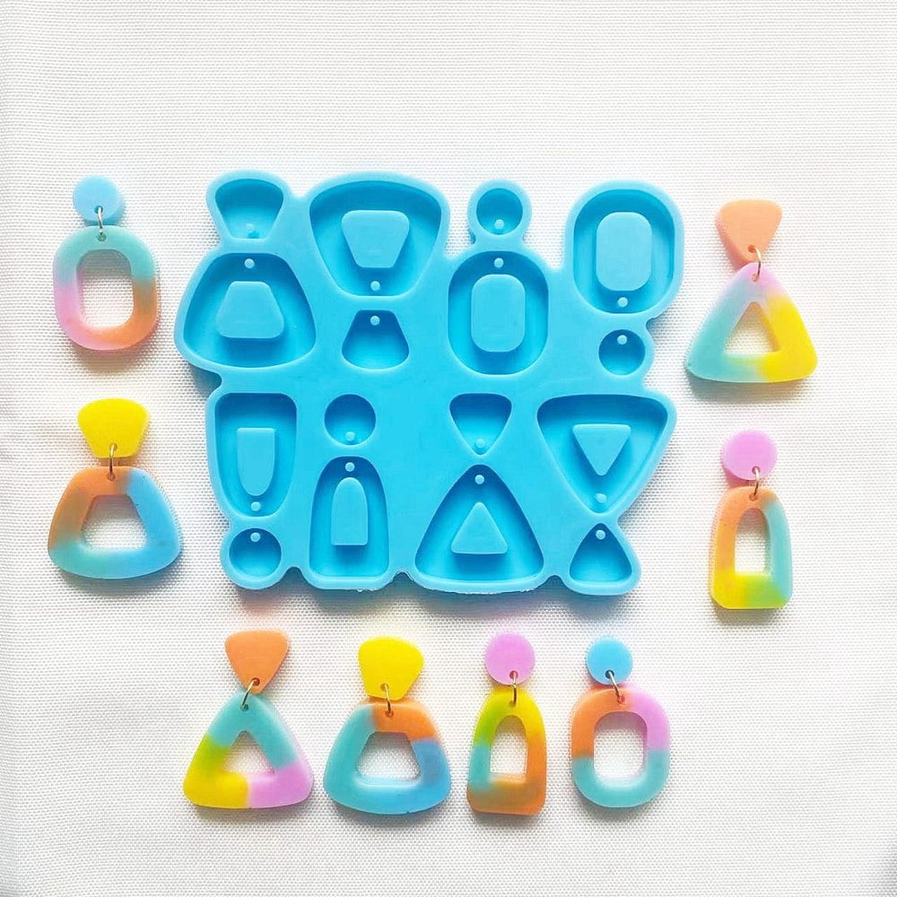 5pc Trapezoid & Triangle & Flat Round Shape DIY Pendant Silicone Molds ...