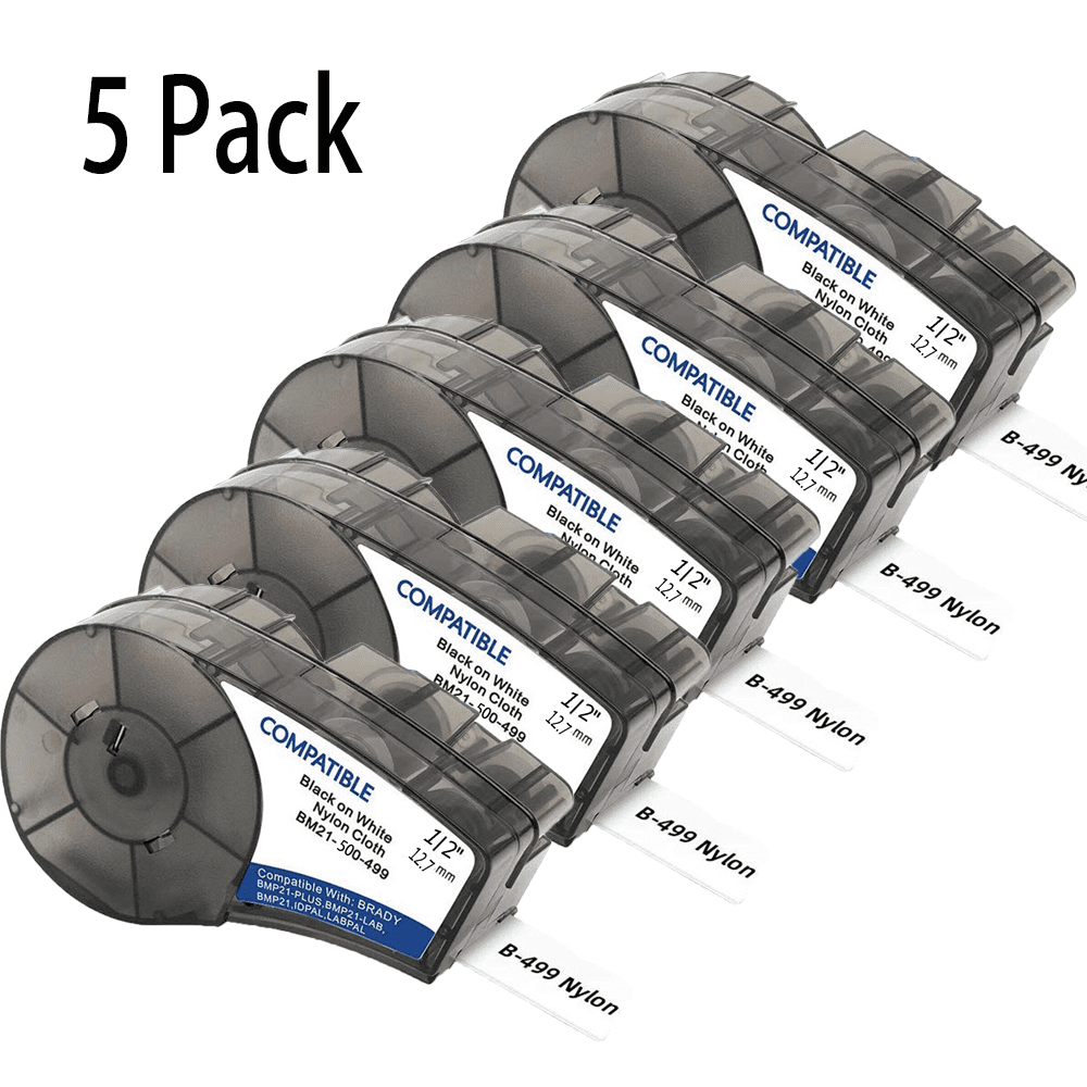 5pc for BRADY M21-500-499 Nylon Cloth Label Cartridge Black on White 1/ ...