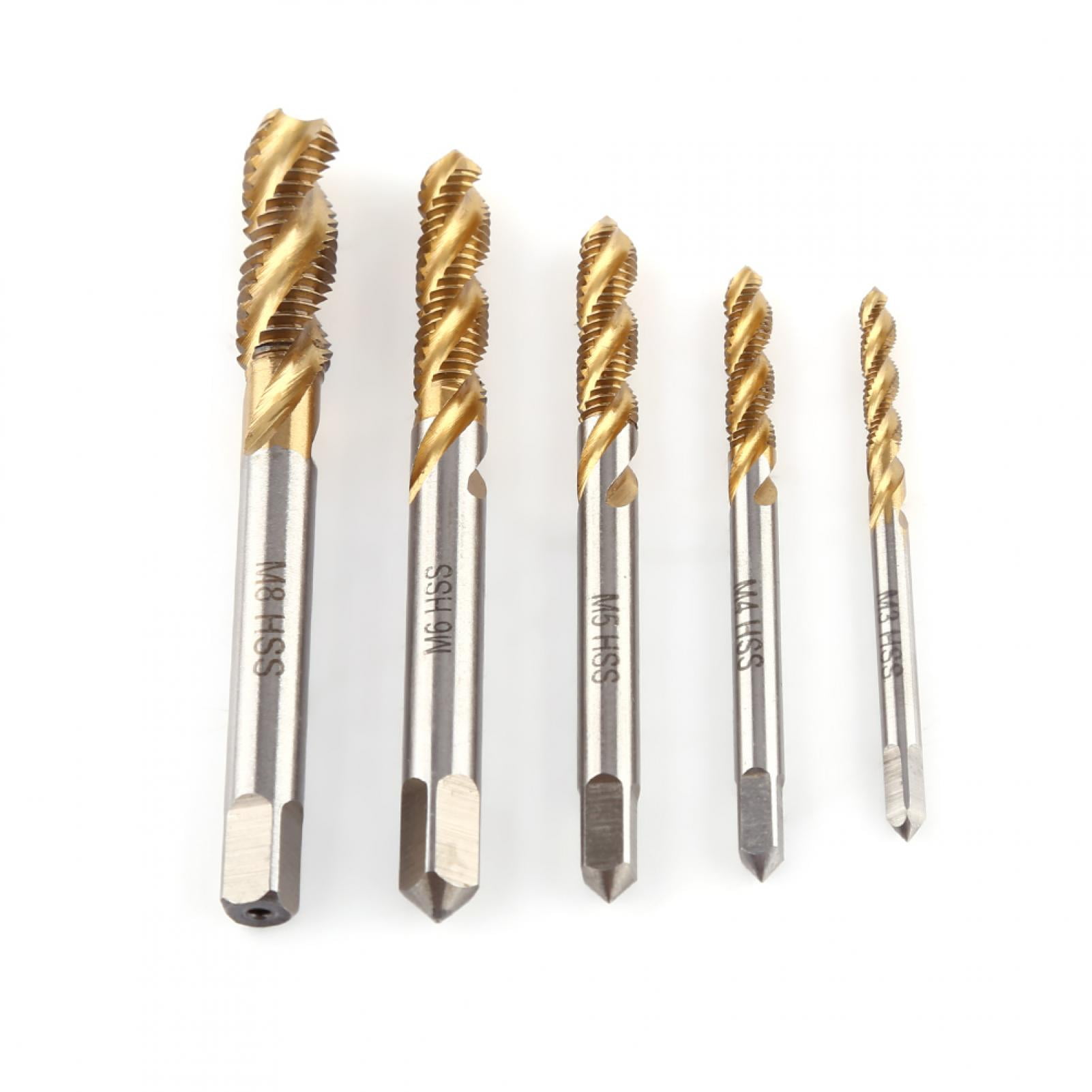 5pc/lot Titanium Coated HSS Spiral Fluted Screw Taps M3 M4 M5 M6 M8 ...