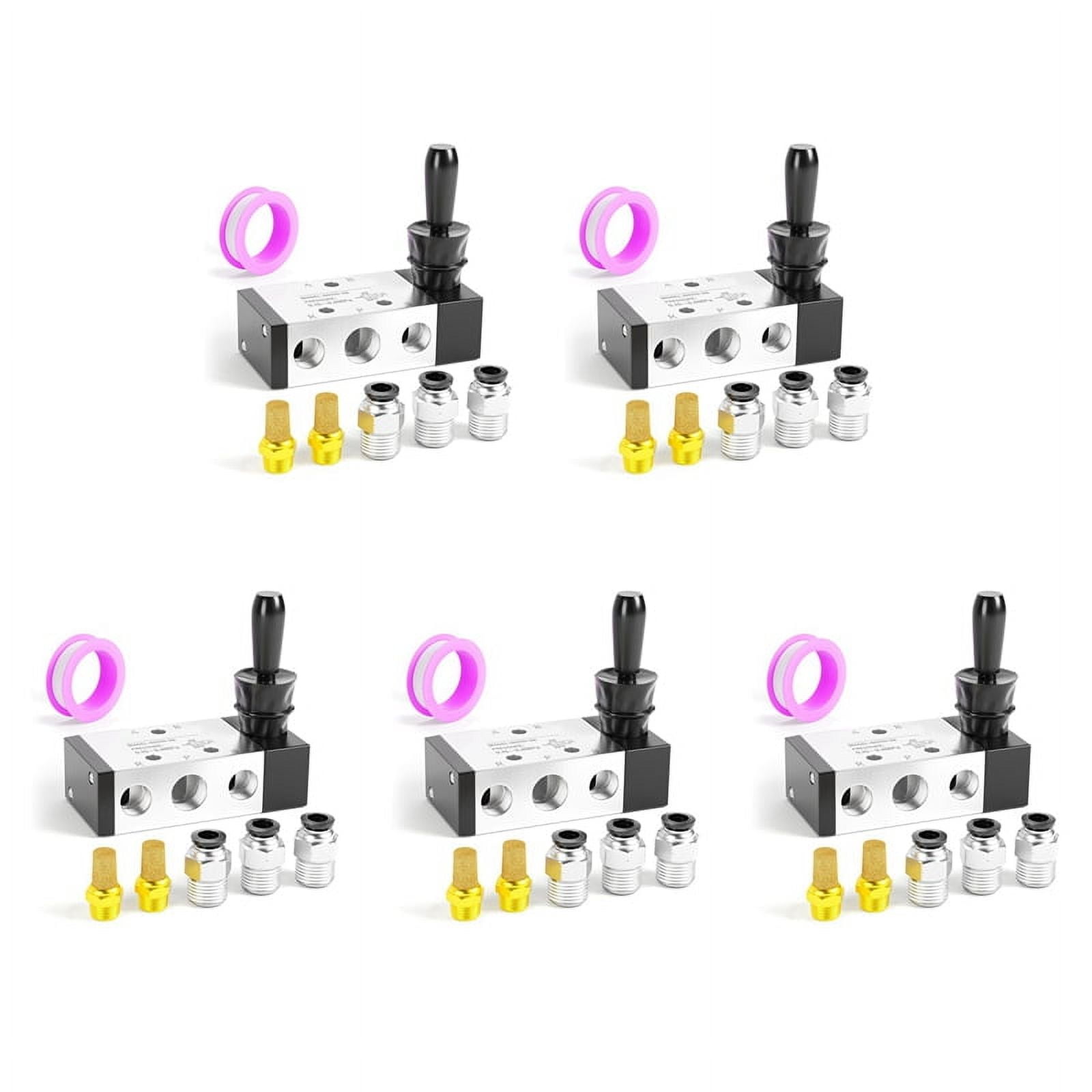 5pcs 1/4Inch NPT 5 Way 3 Position Air Hand Lever Operated Valve Pneumatic Solenoid Valve Manual ...