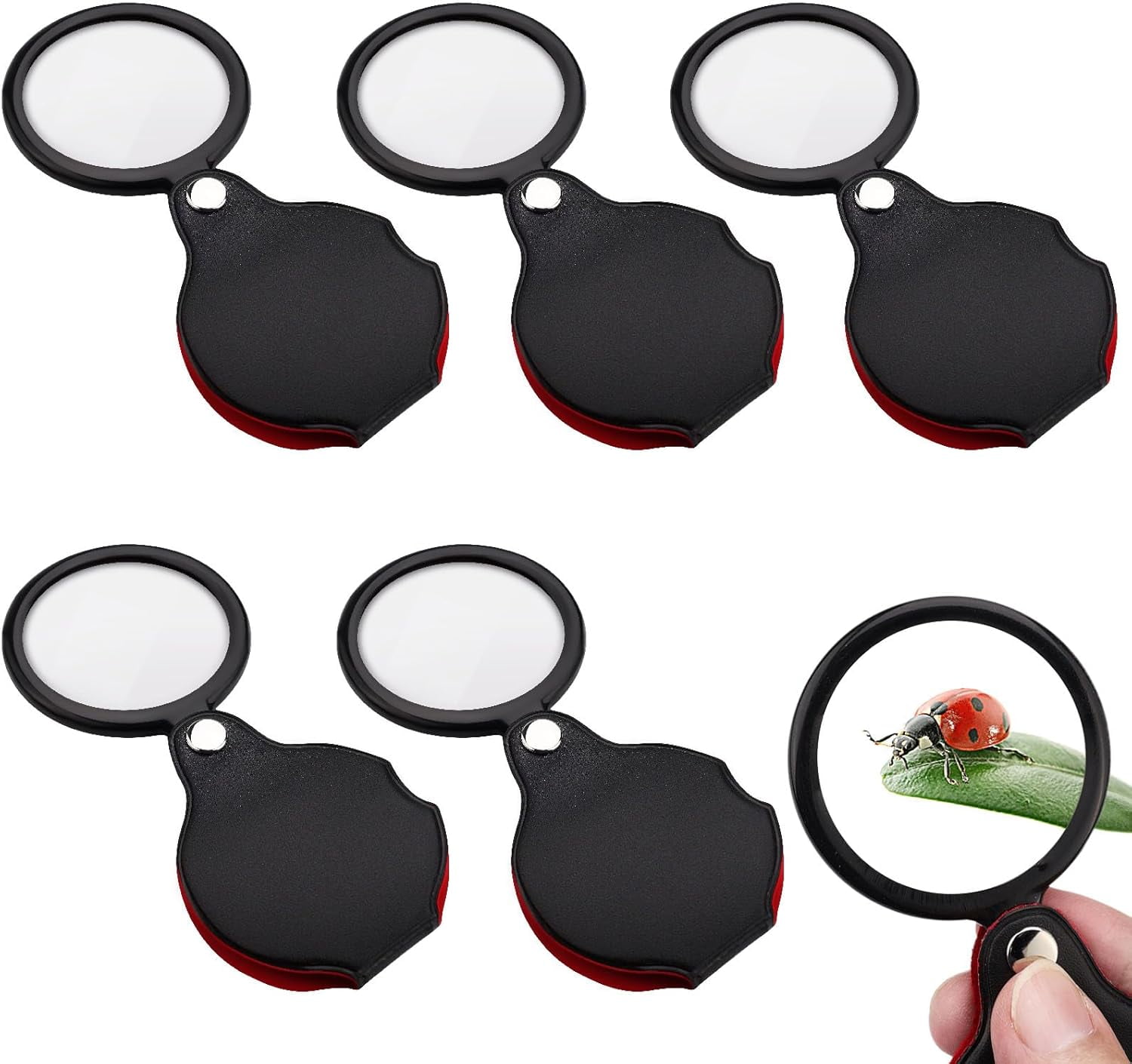 5pcs 10x Mini Magnifier, 2.1" Pocket Magnifying Glass with Rotating Protective Leather Sheath ...