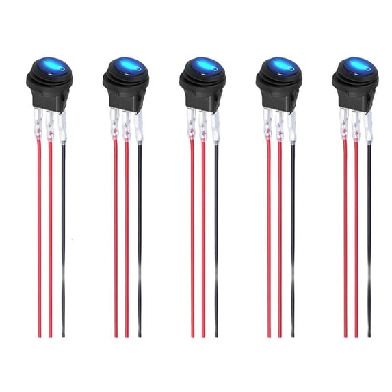 5pcs 12V 20A Round Switches with LED Light Simple Installs for Circuit ...