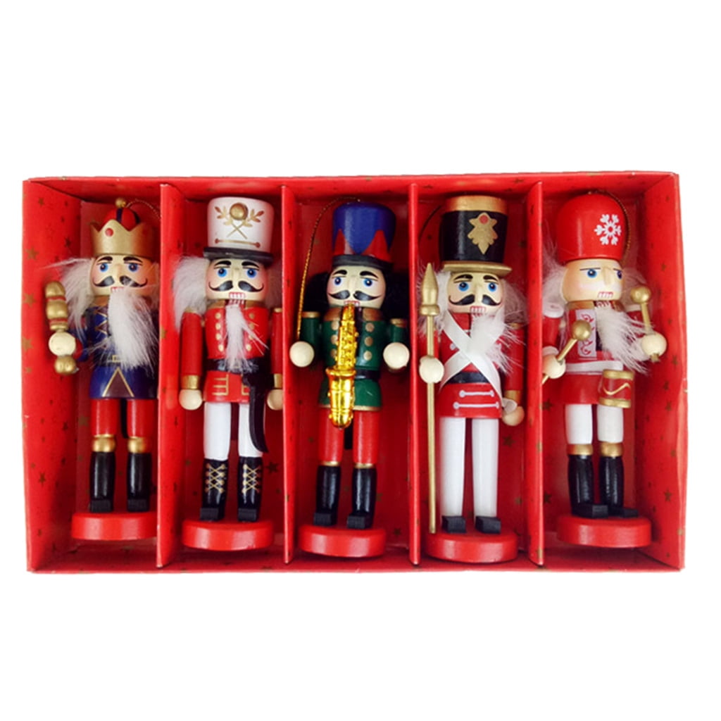 5pcs 12cm Wooden Nutcracker Puppet Drawing Walnuts Soldier Pendant ...