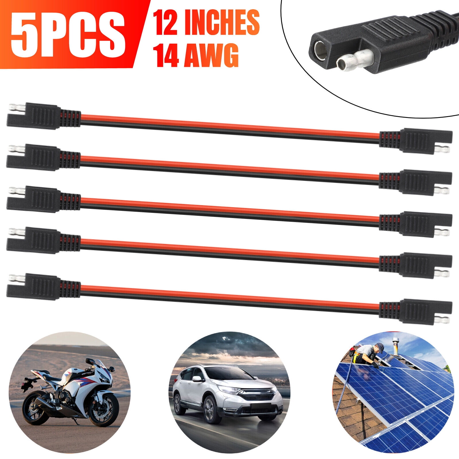 5pcs 14 Gauge 12" Quick Disconnect Polarized Wire 2 Pin Power Cable ...