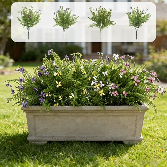 5pcs 16.5" Artificial Fern Bush with Butterflies - Faux Greenery Sprays ...