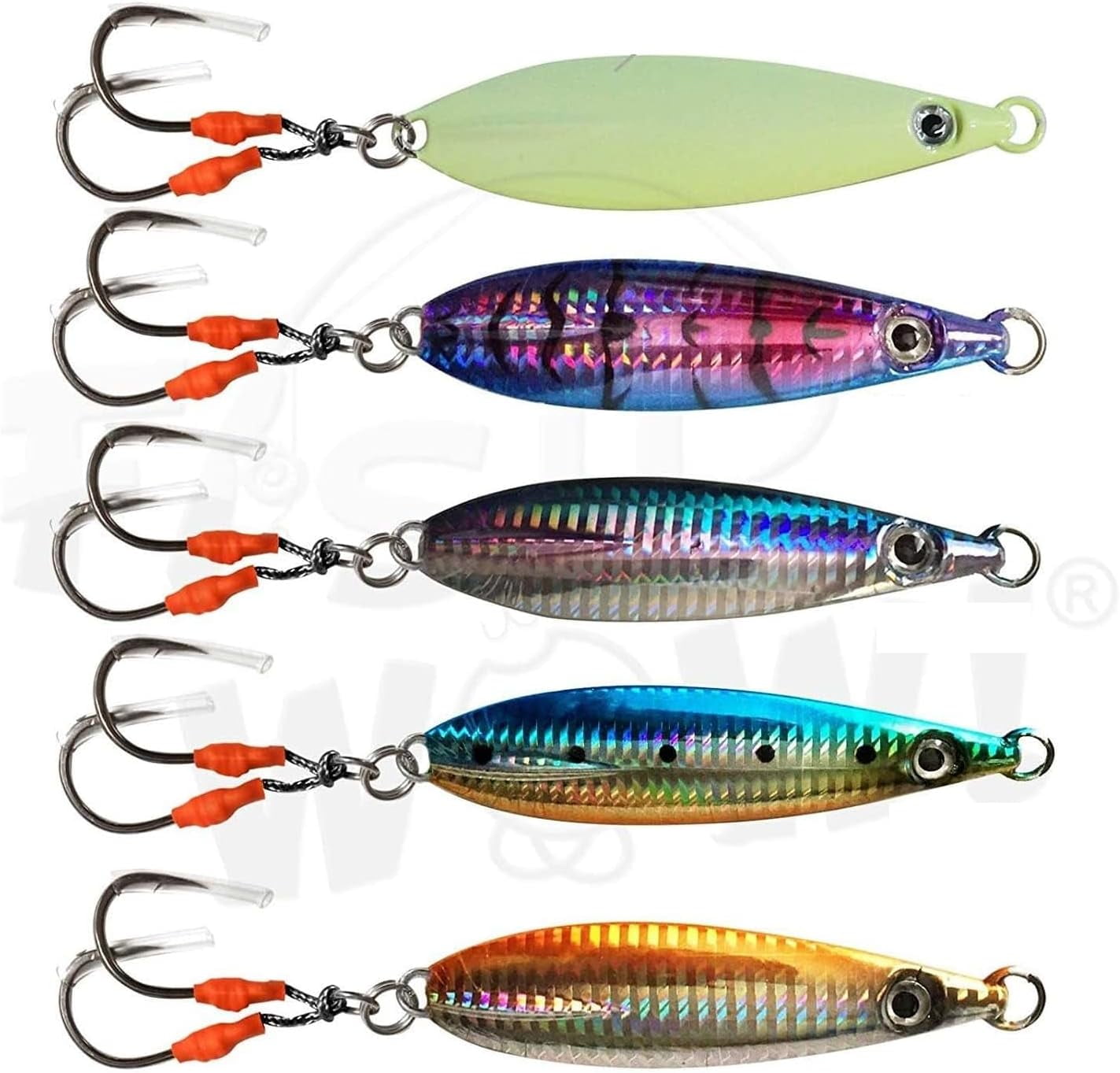 5pcs 160g Fish !® Fishing Flat Fall Vertical Jig Trolling with Two ...