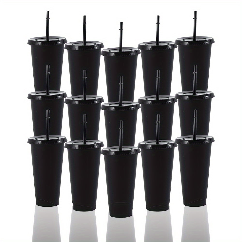 5pcs, 24.01oz Tumblers With Lids And Straws, Solid Color Plastic Water ...