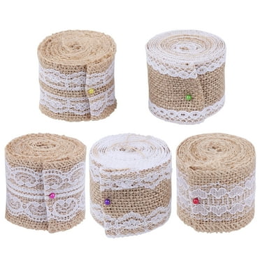 Naler Natural Jute Wide Fabric Burlap Ribbon Roll with White Lace for ...