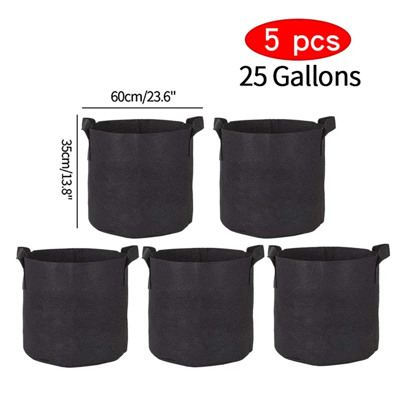 5pcs 3/4/5/7 Gallon Grow Bags Fabric Felt Planter Flower Planting Pots ...
