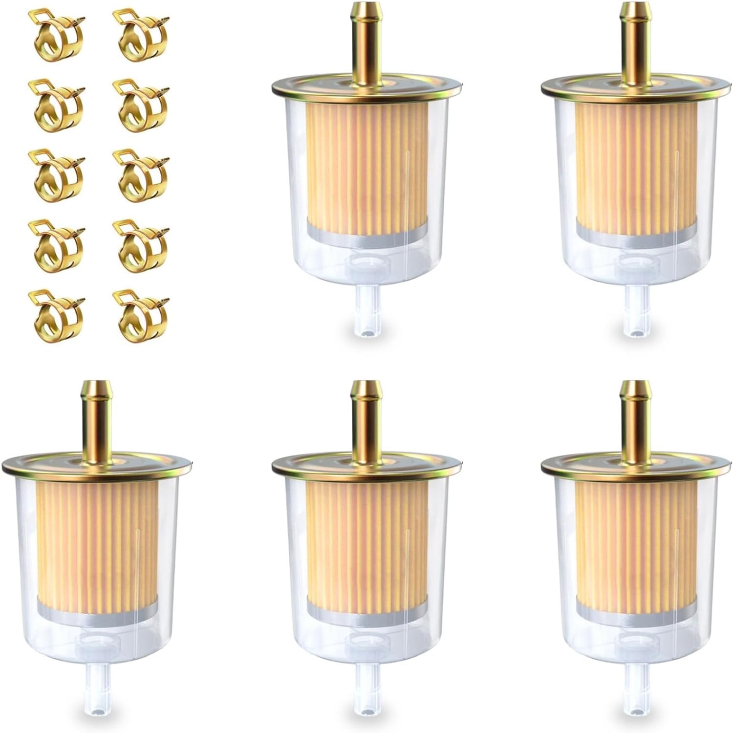 5pcs 3/8 inch Inline Fuel Filter with 10pcs Hose Clamp for 3/8 inch ...