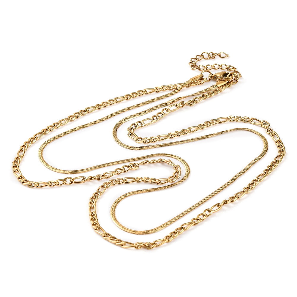 5pcs 304 Stainless Steel Double Layer Figaro Chain & Herringbone Chain ...