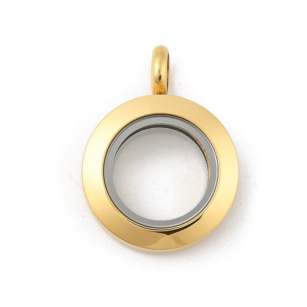 5pcs 304 Stainless Steel Floating Locket Pendants with Glass Flat Round ...