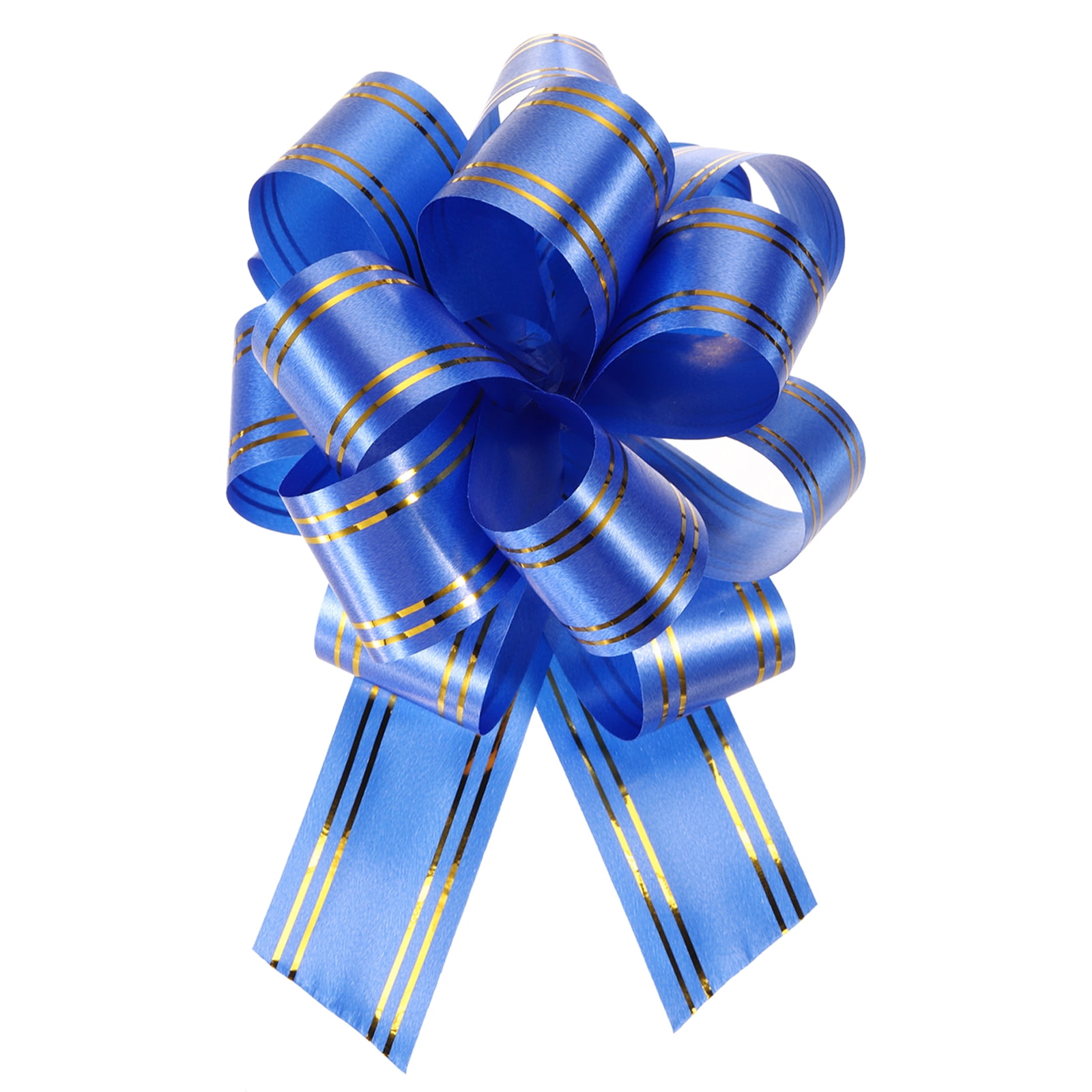 5pcs 4 Inch Large Pull Bow Metallic Blue Gift Wrapping Bows with Gold ...