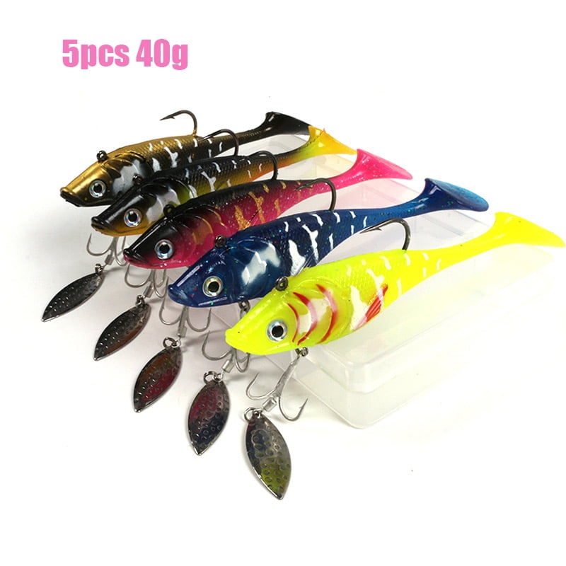 5pcs 42g/14cm T-tail Wrapped Lead Fish Rotating Sequin Sinking Soft ...