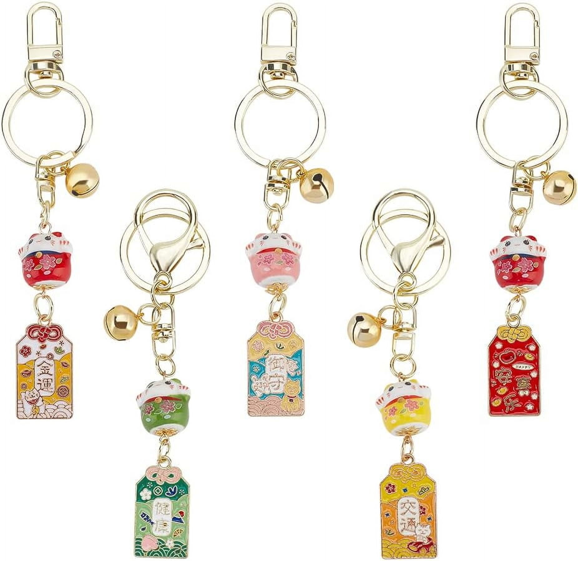 5pcs 5 Colors Lucky Cat Keychains Japanese Beckoning Cat Keychain ...