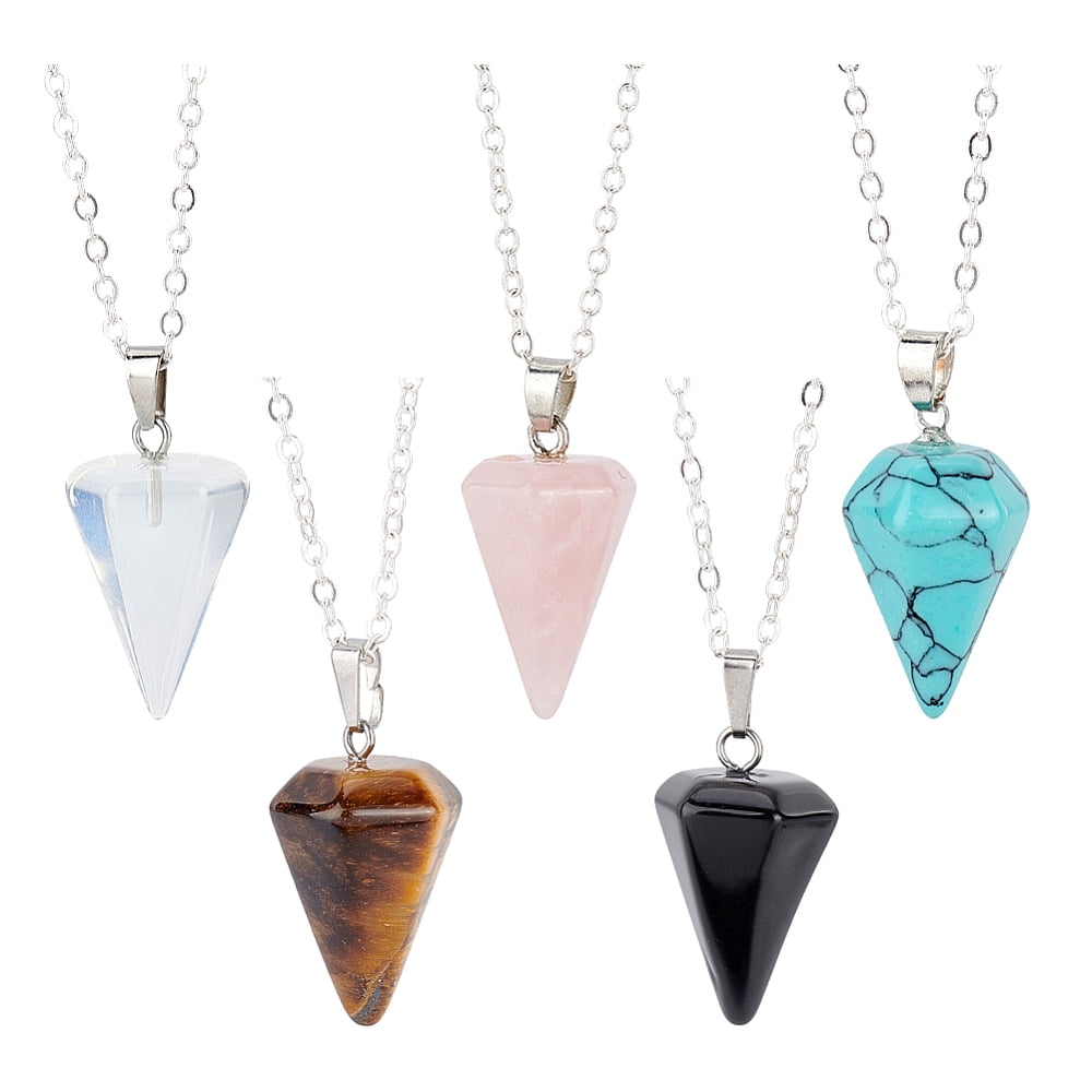 5pcs 5 colors Glass Imitation Cone Pendant Necklaces Set Silver Plated ...