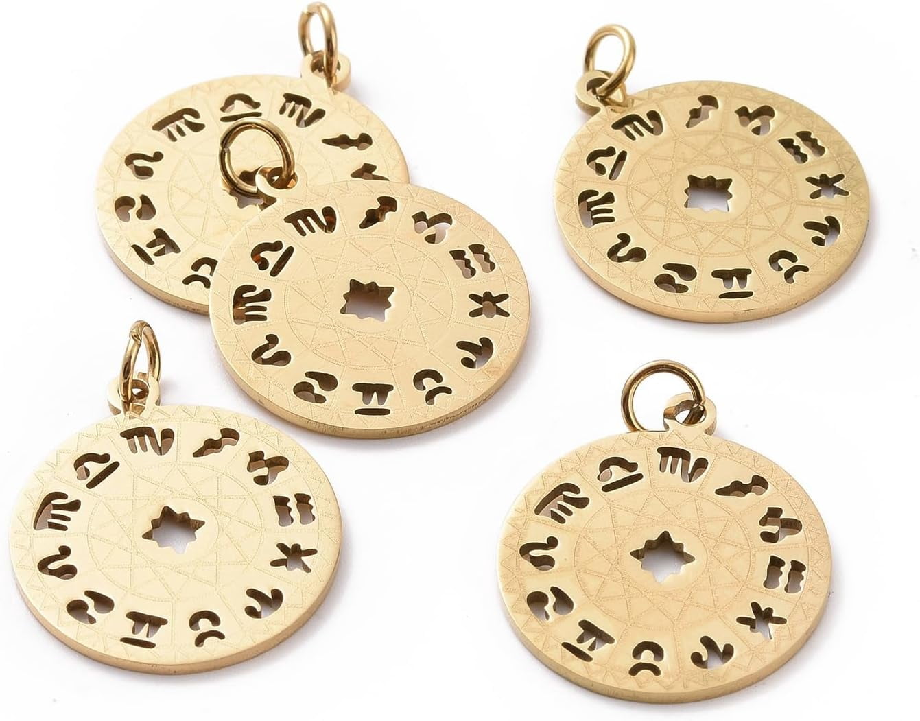 5pcs 5Pcs 201 Stainless Steel Pendants Flat Round with Constellation ...