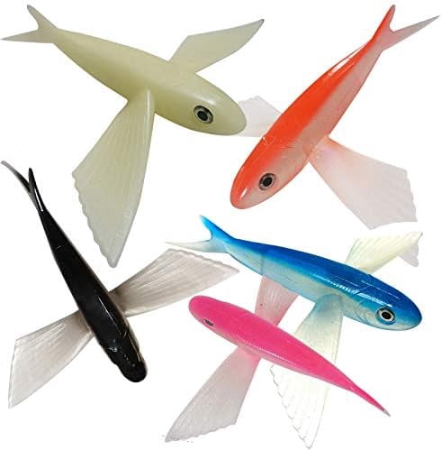 5pcs 8" Unrigged Flying Fish Yummy Flyer Mahi Tuna Wahoo Soft Lures ...
