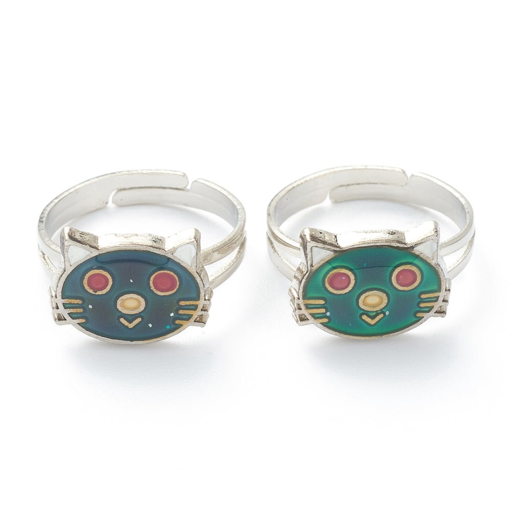 5pcs Adjustable Iron Finger Rings with Epoxy Changing color Mood Rings ...