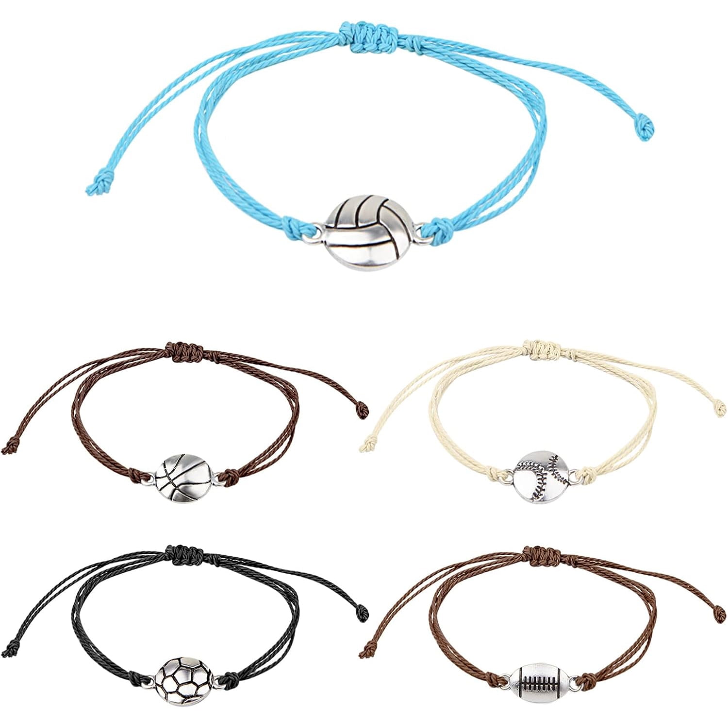 5pcs Adjustable Sports Themed Bracelets Mixed Football Basketball ...