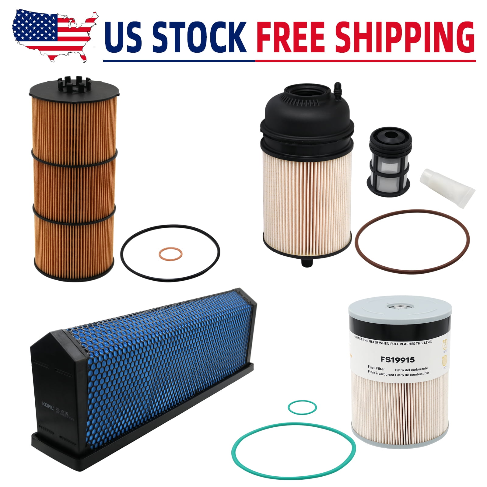 5pcs Air & Oil & Fuel Filter with Water Separator Kit For Detroit DD13 ...