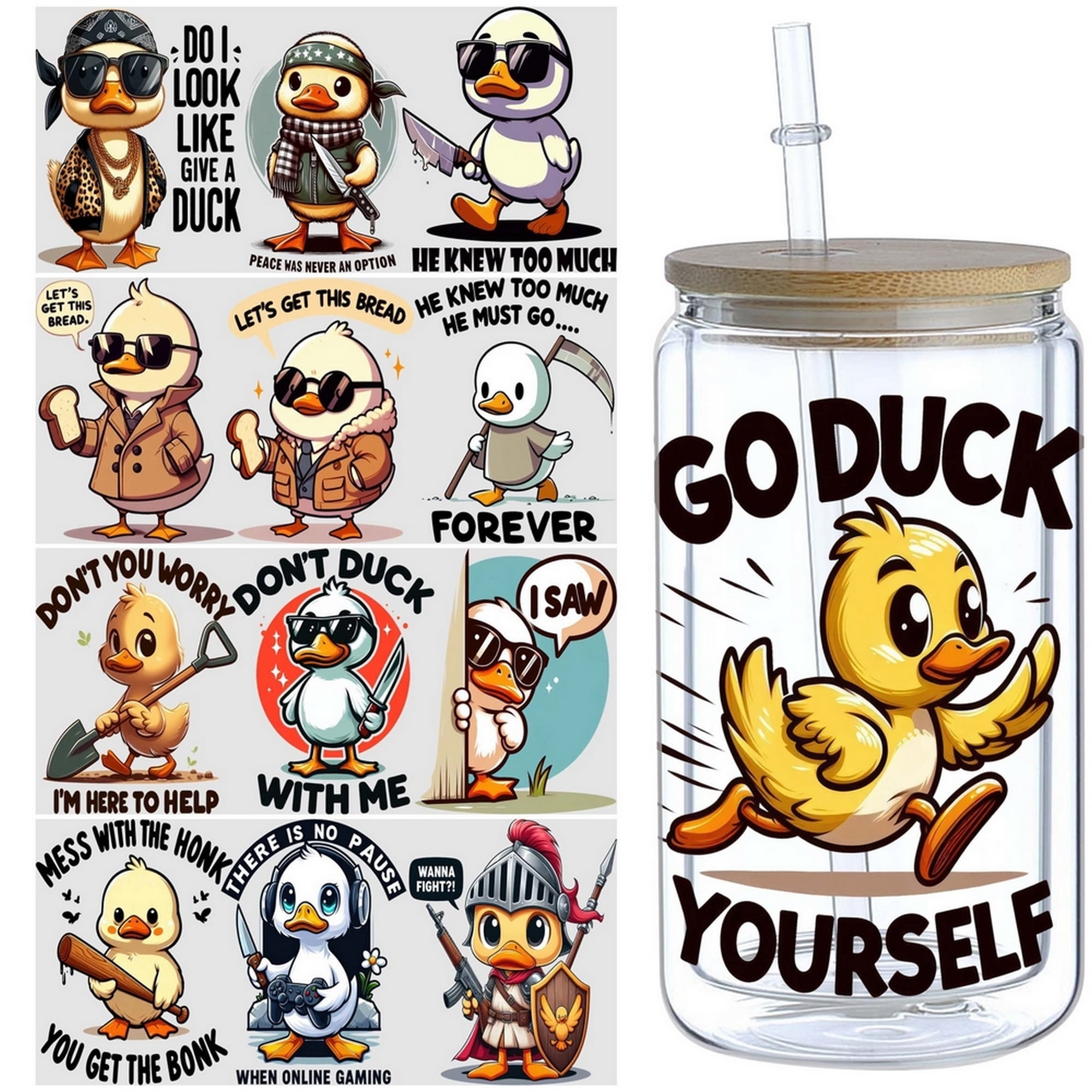 5pcs Animal duck UV DTF Transfer Stickers, For Glass Tumbler ...