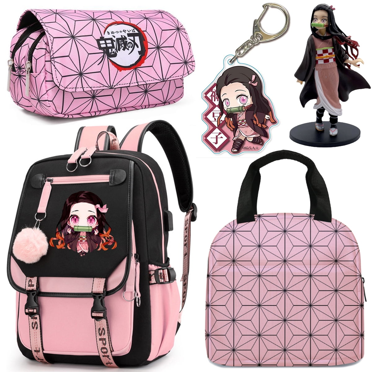 5pcs Anime Demon Slayer Nezuko School Backpack kits - Walmart.com