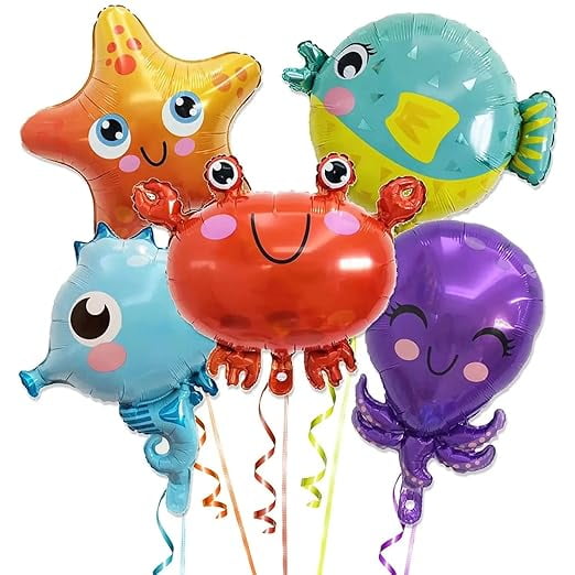 5pcs Aquatic Theme Foil Balloons Set - Starfish, Seahorse, Octopus ...