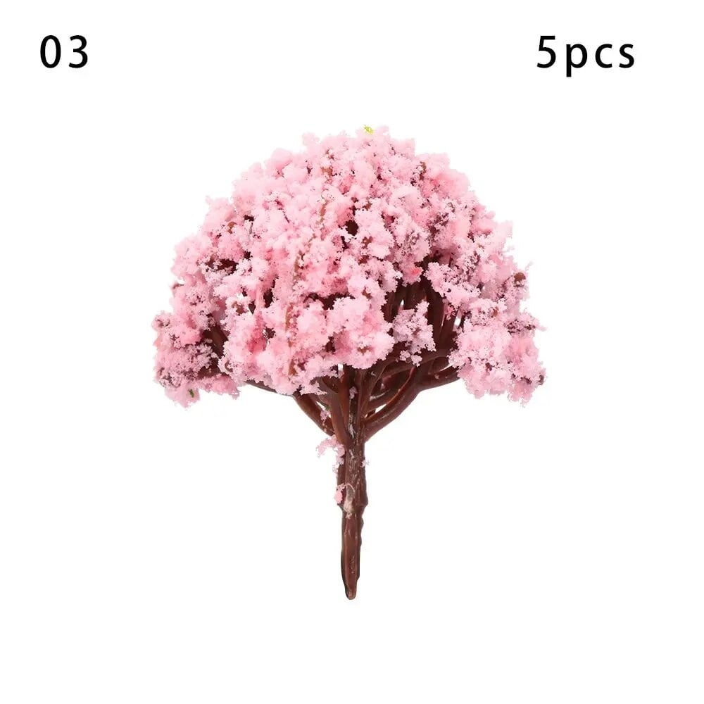 5pcs Artificial Pink Tree Willow Miniature Flower Tree Fairy Garden ...