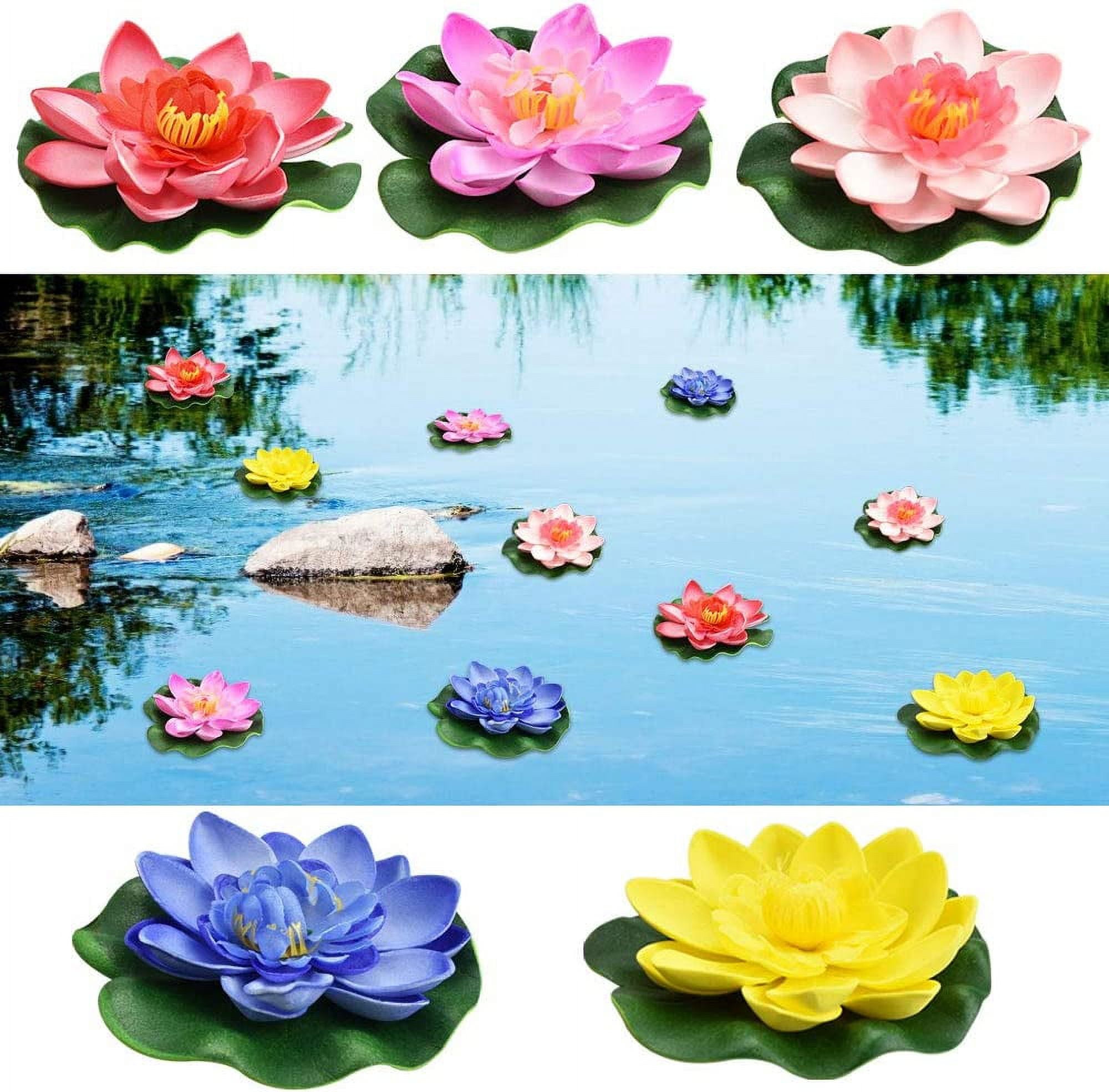 5pcs Artificial Water Lily Floating Water Lily Pond Plants Pink 10cm ...