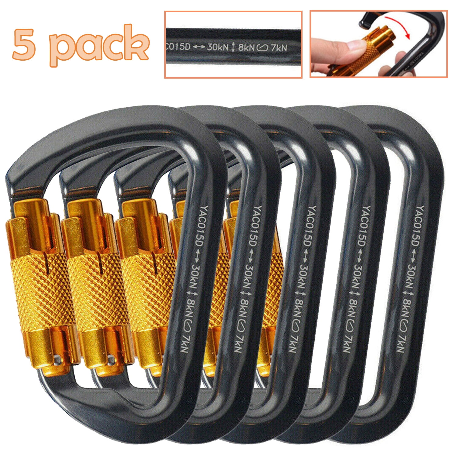 5pcs Auto Screw Carabiner, 30KN Heavy Duty Large Locking Carabiner ...