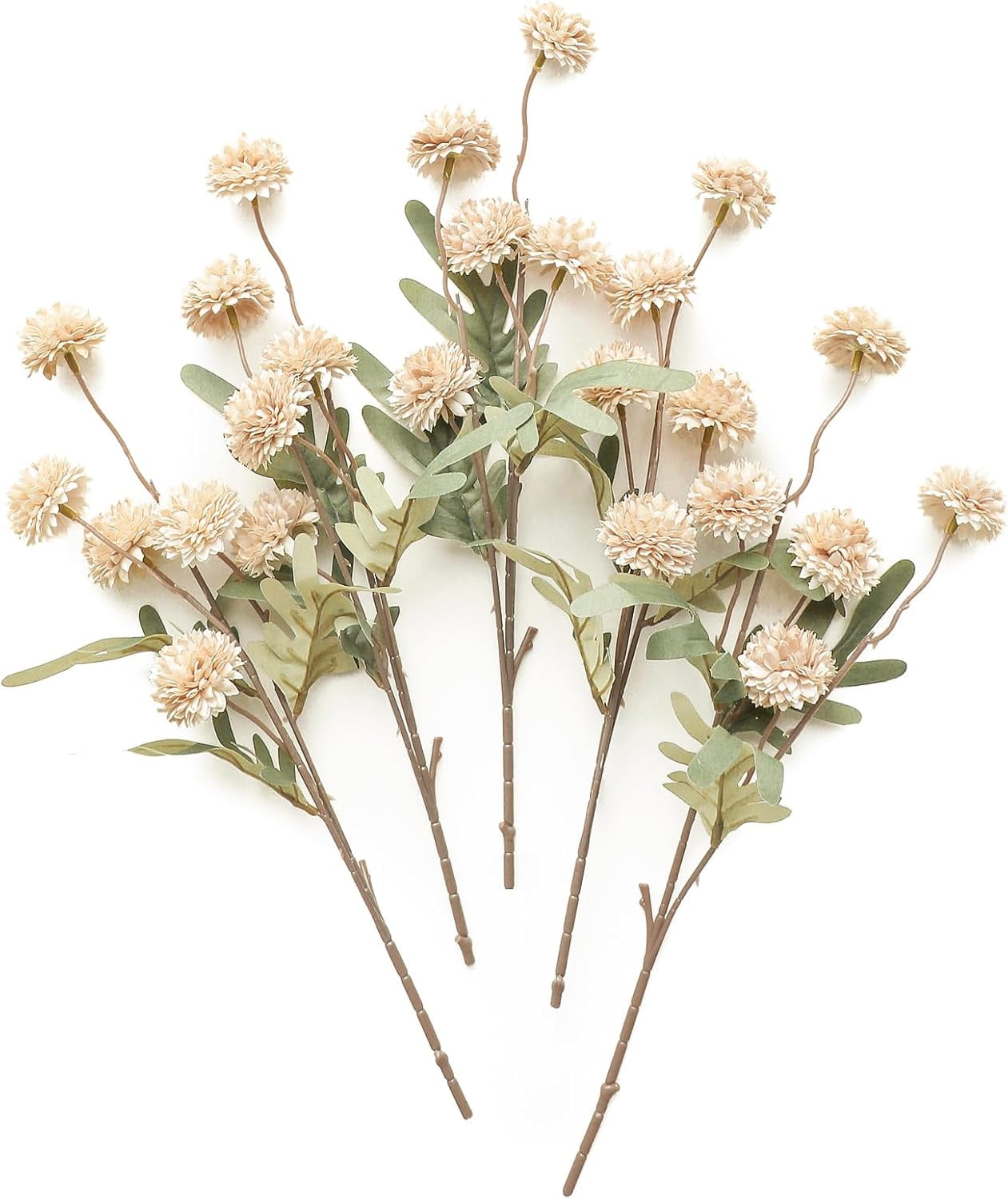 5pcs Beige Faux Silk Mums Artificial Flowers, Bulk Fake Small Mini ...